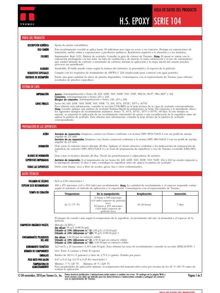 S104 Tenemec | PDF | Revestimiento | Pintar