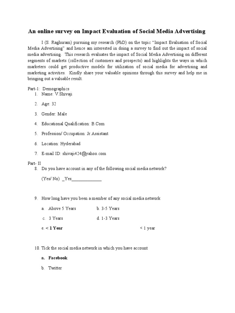 Social Media Advertising Survey | PDF | Social Media | Popular Culture ...