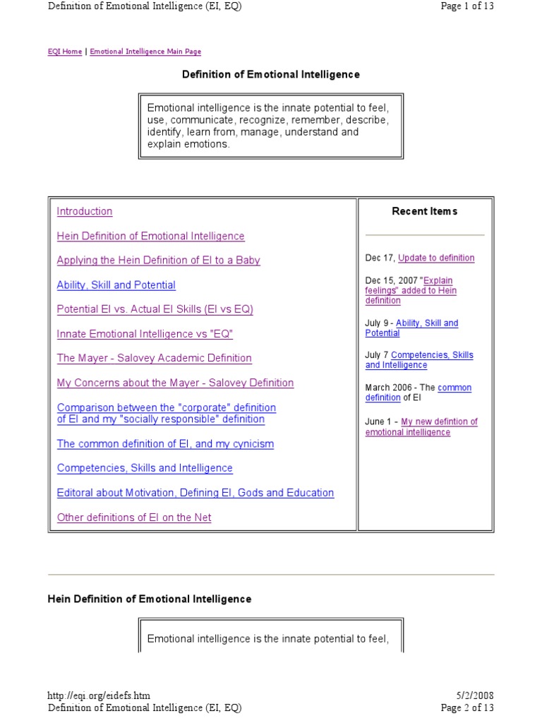 Definition of EI | PDF | Emotional Intelligence | Intelligence