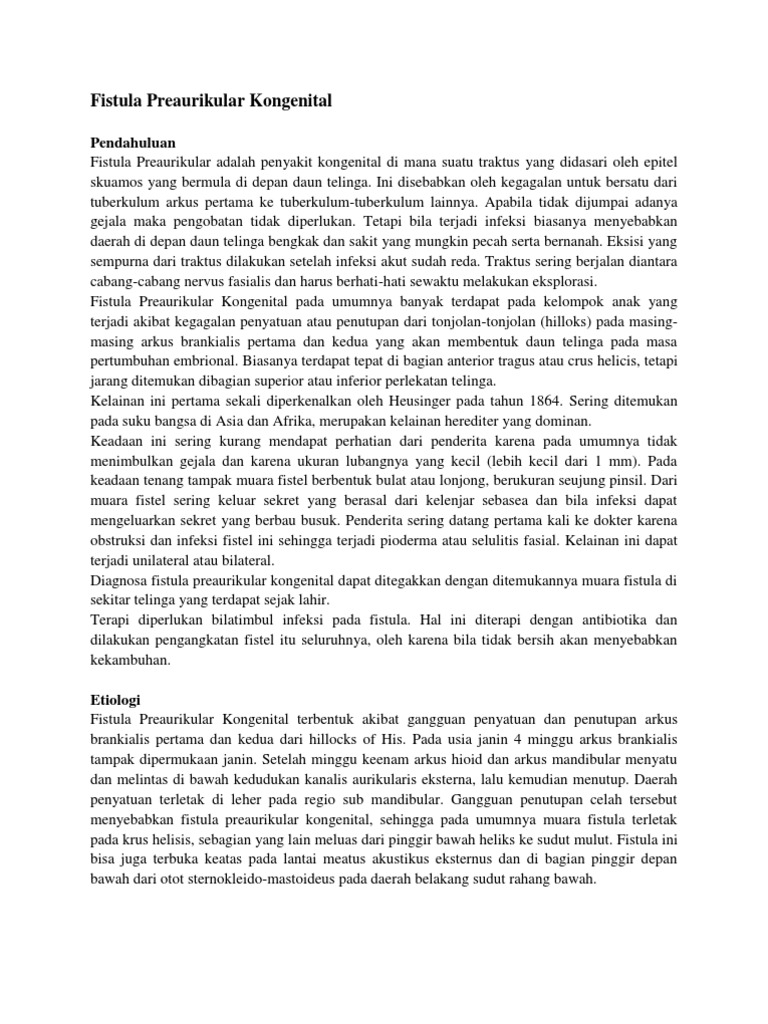 Fistula Preaurikular: Diagnosis dan Terapi | PDF