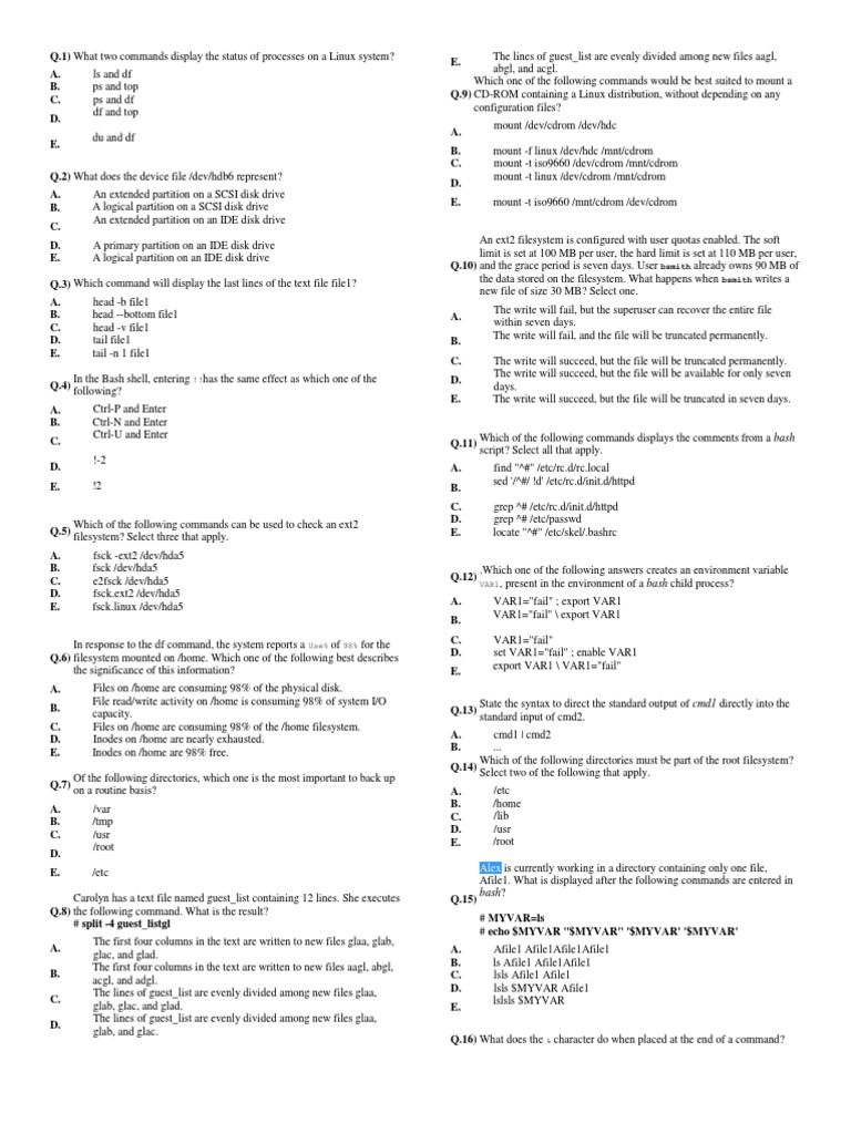 Linux MCQ Fot Interview | PDF | File System | Computer File