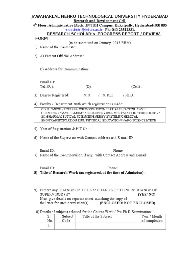 PhD Progress Report Template | PDF | Doctor Of Philosophy | Science And ...