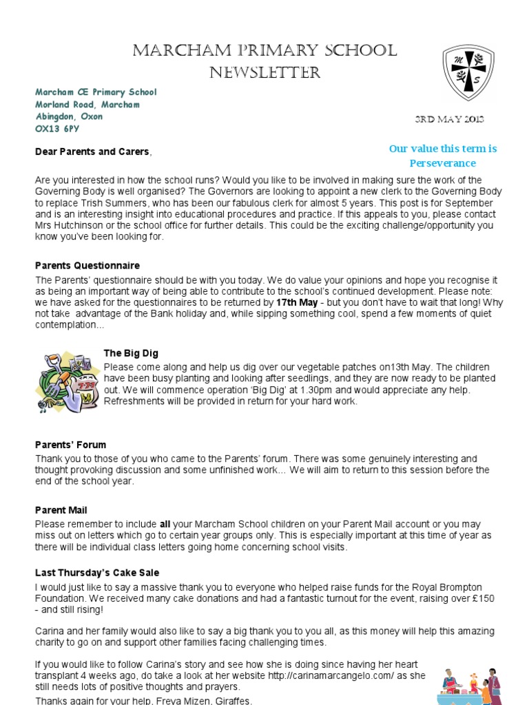Marcham C of E Primary School - Newsletter - May 2013 | PDF | Foods