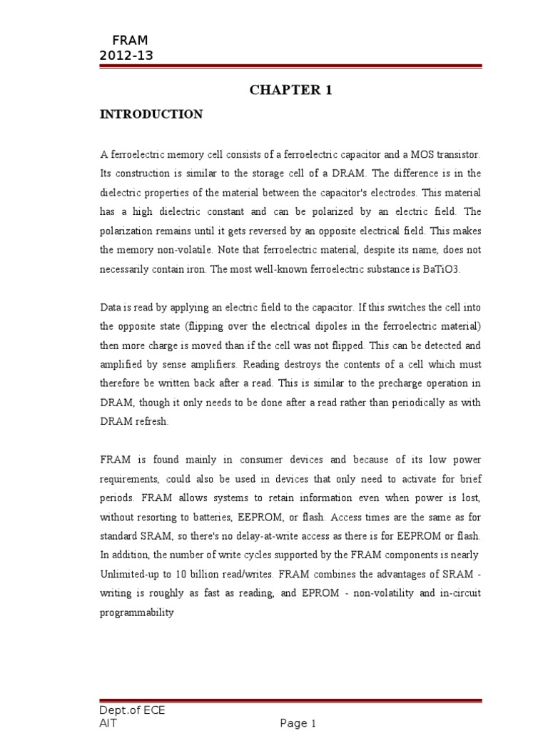 Ferroelectric RAM FRAM Seminar Report1 | PDF | Random Access Memory ...