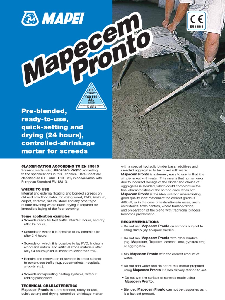 Mapecem Pronto Data - Bak | PDF | Flooring | Mortar (Masonry)