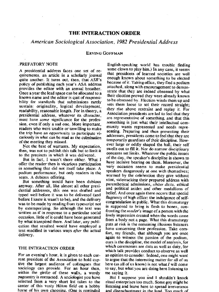 Erving Goffman - 1982 - The Interaction Order | PDF