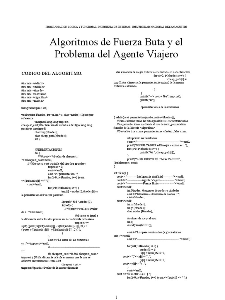 Algoritmo de fuerza bruta para resolver el problema del agente viajero ...