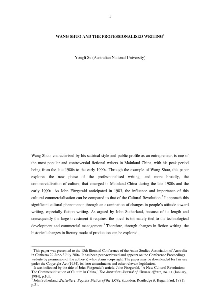 Wang Shuo Professional Writing | PDF | Mao Zedong | China