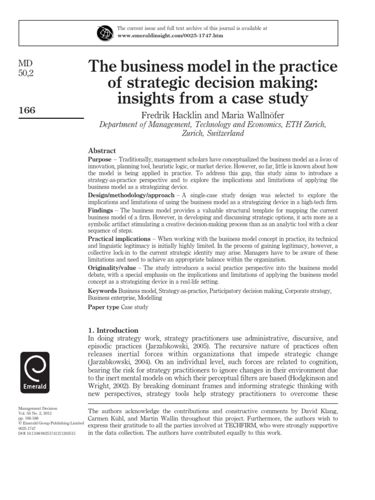 The Business Model in The Practive of Strategic Decision Making | PDF ...