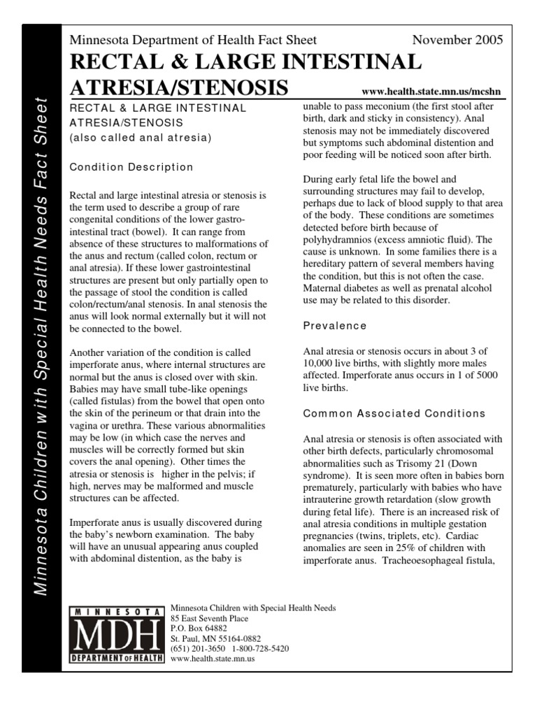 Rectal & Large Intestinal Atresia/Stenosis: Minnesota Department of ...