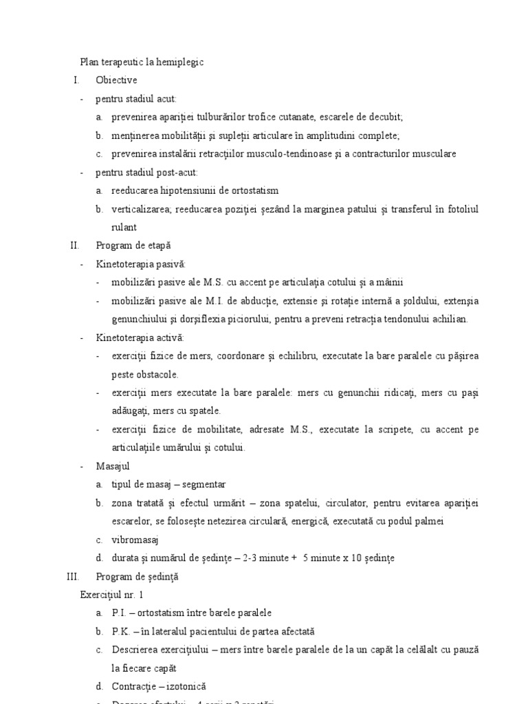 Plan Terapeutic La Hemiplegic | PDF