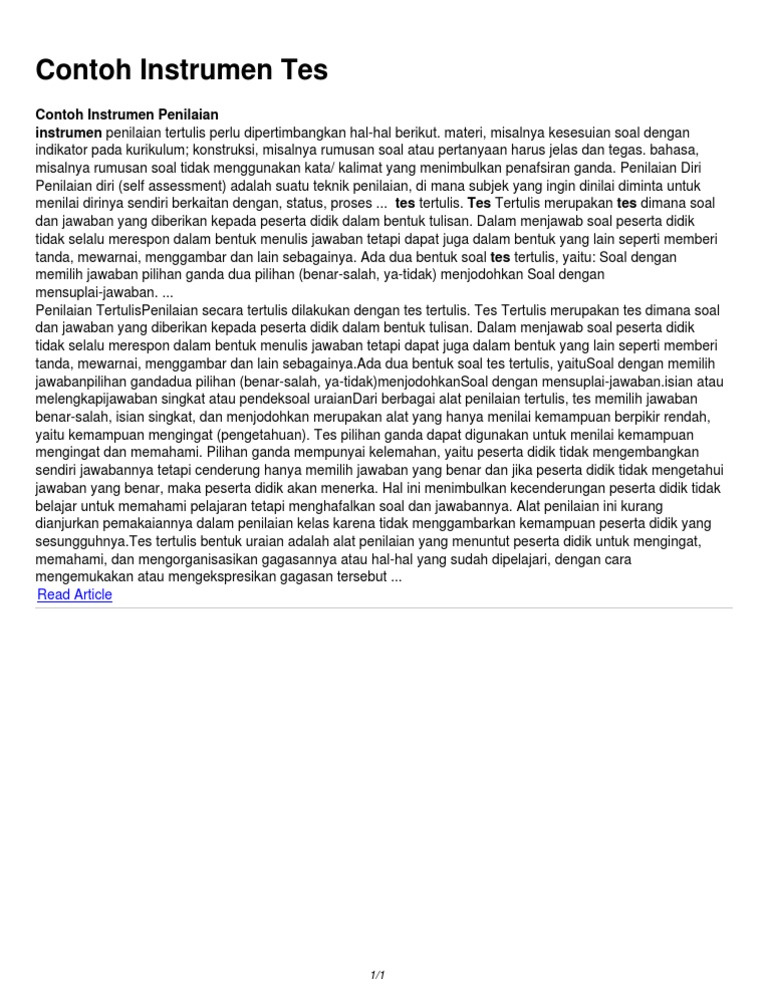 Contoh Instrumen Tes | PDF