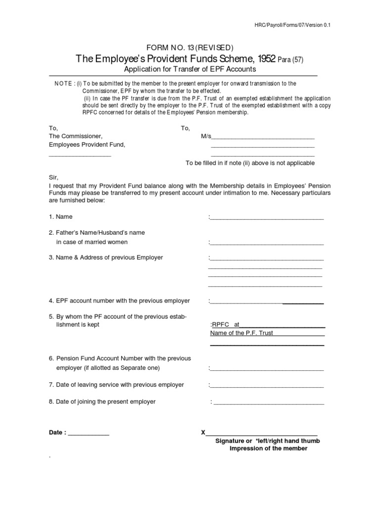 PF Transfer Form | PDF | Payments | Government