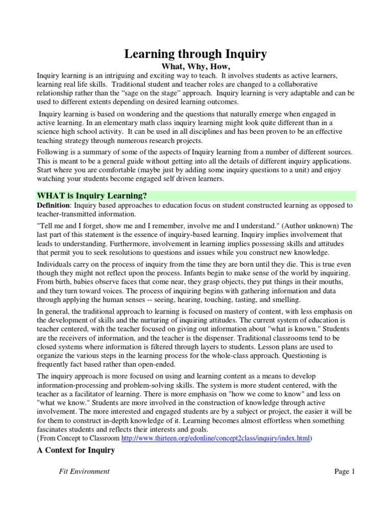 Learning Through Inquiry | PDF | Inquiry Based Learning | Inquiry