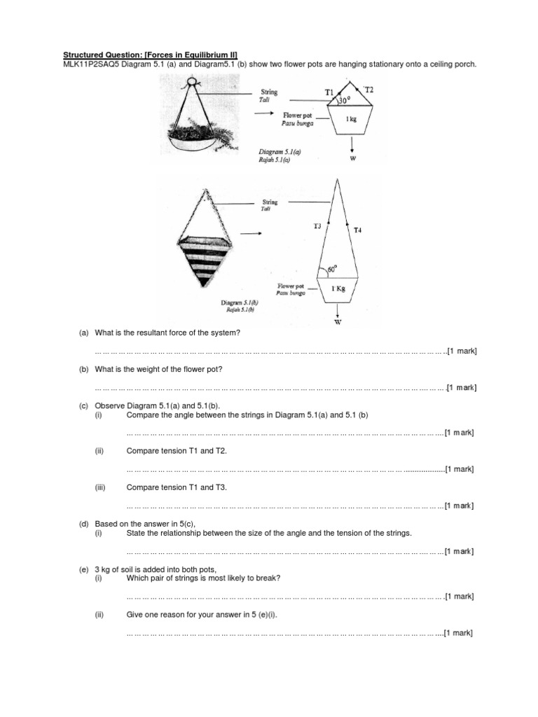Structured Question (Forces in Equilibrium II) | PDF | Tension (Physics ...