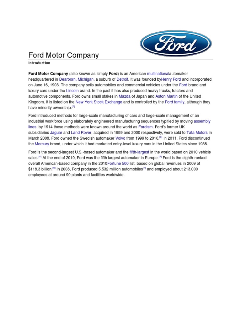 Ford Motor Company-Introduction | PDF