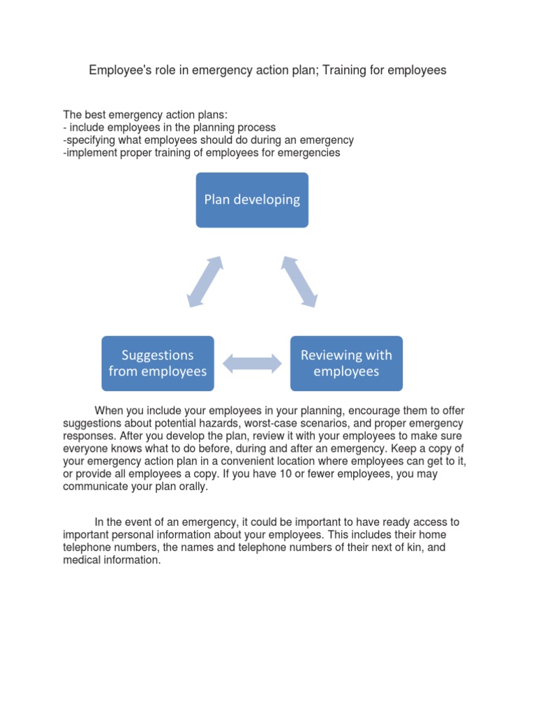 Plan Developing: Employee's Role in Emergency Action Plan Training For ...