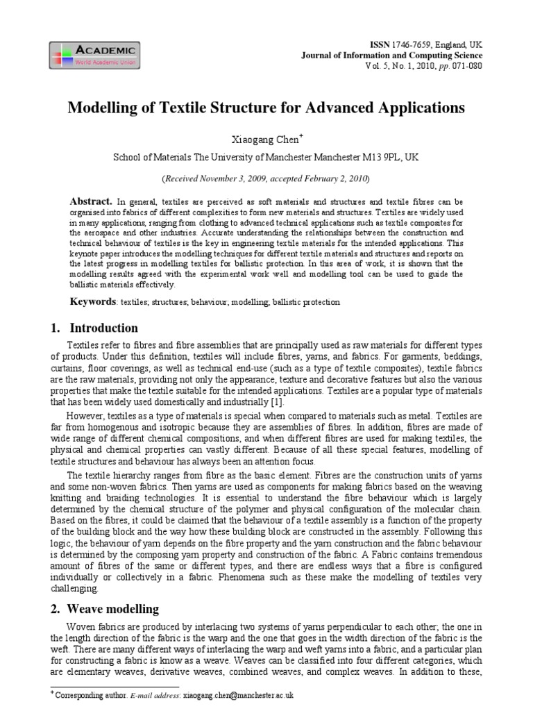 Modelling of Textile Structure For Advanced Applications | PDF | Weaving | Textiles