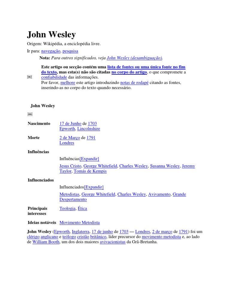 Documento John Wesley | PDF | John Wesley | Religiões mediterrâneas antigas