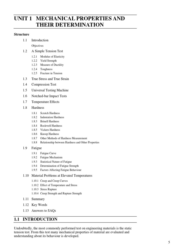 Unit-1 Mechanical Properties | PDF | Deformation (Engineering) | Strength Of Materials