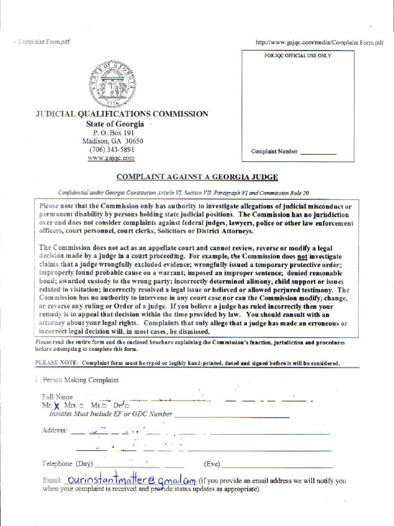 Complaint Against A Georgia Judge (Lisa C. Rambo Pretends To Be A Judge ...