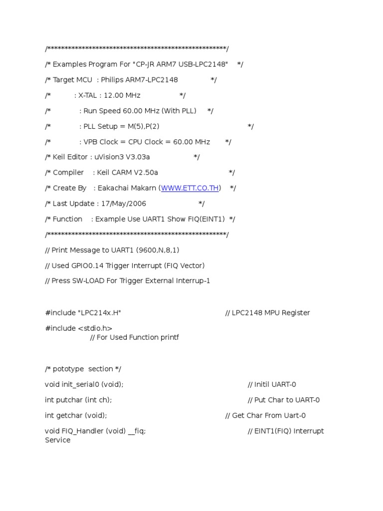 ARM7 LPC2148 UART FIQ Example | PDF