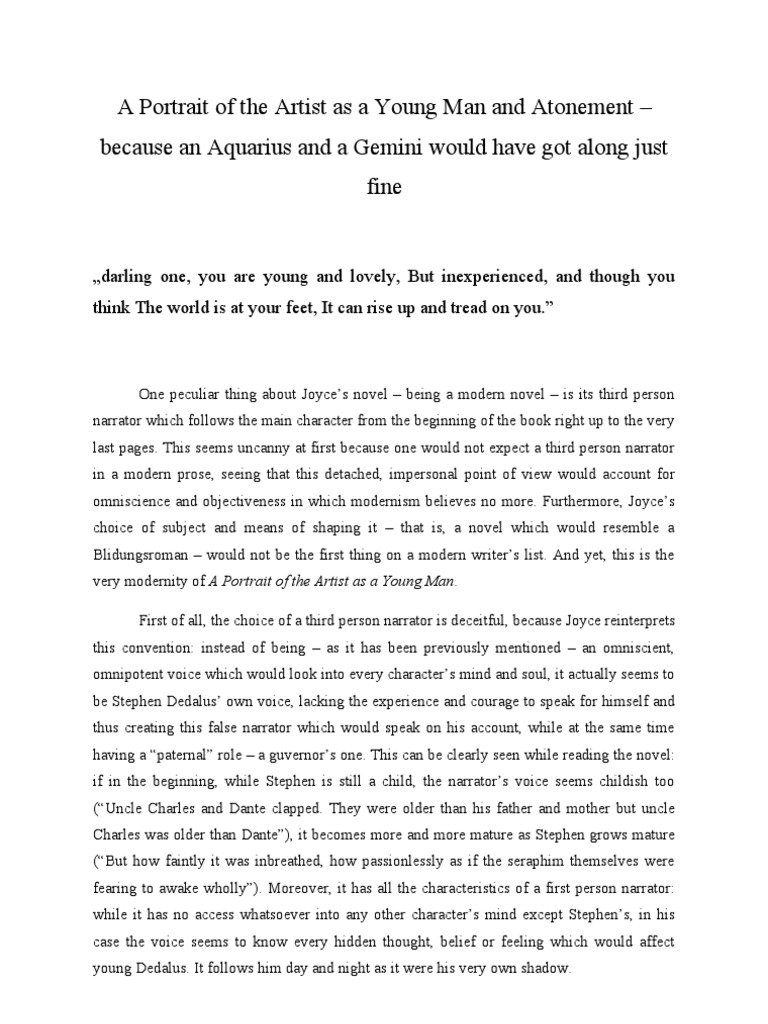 A Portrait of The Artist As A Young Man and Atonement - Worlds of ...