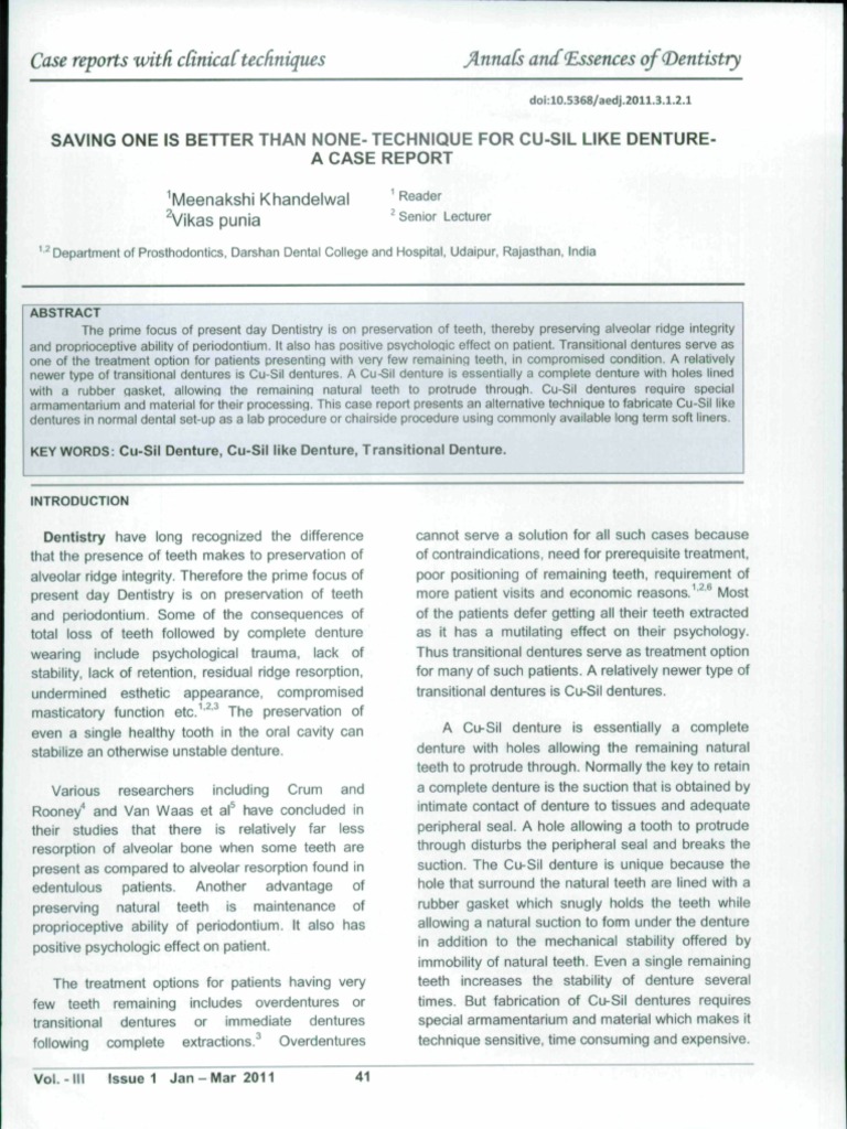 Cu Sil Dentures | PDF | Dentures | Dentistry