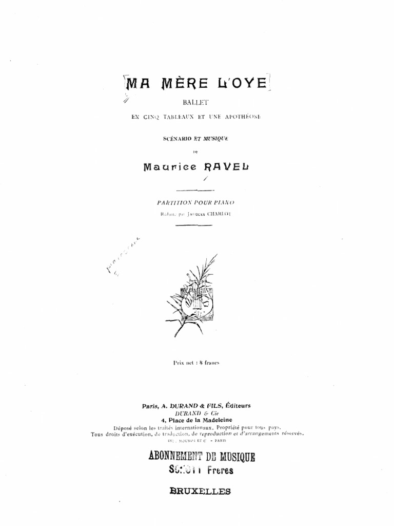 Maurice Ravel, Ma Mere L'Oye, complete ballet, piano score, sheet music ...