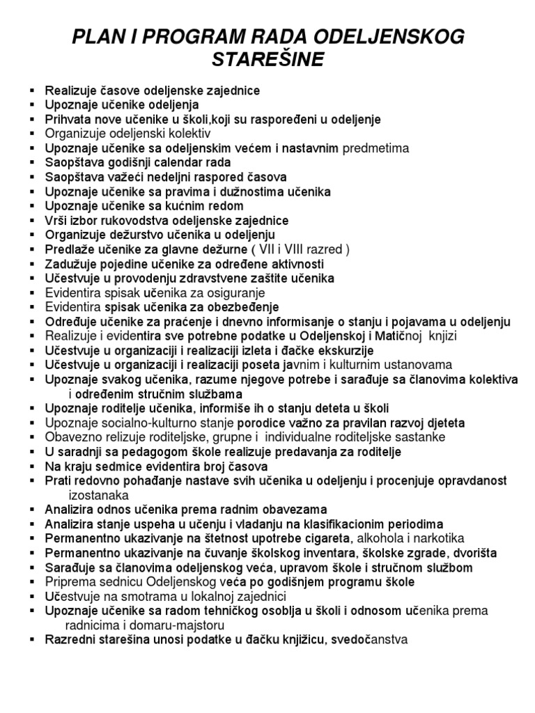 PLAN I PROGRAM RADA ODELJENSKOG STAREŠINE - Scribd | PDF
