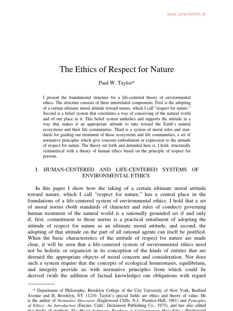 The Ethics of Respect For Nature | PDF | Value (Ethics) | Morality