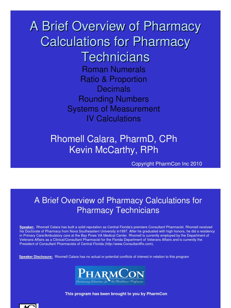 Pharmacy Calculations PDF | Pharmacy | Veterans Health Administration
