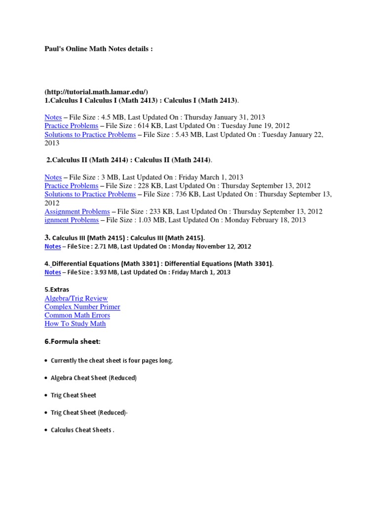 Paul's Online Math Notes - Folders Details | PDF