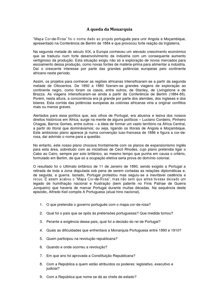 Ficha de História - Mapa Cor de Rosa | PDF | África | Tumultos