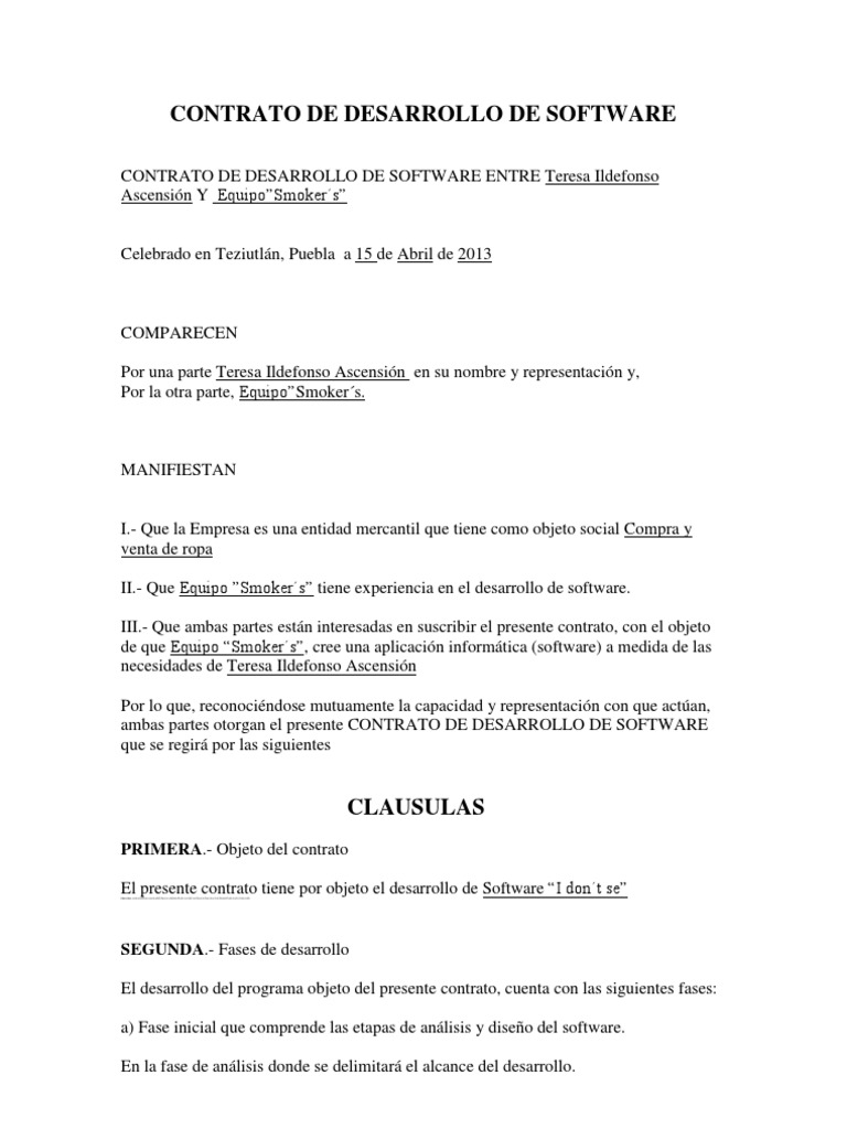 Contrato de Desarrollo de Software | PDF | Derechos de autor ...
