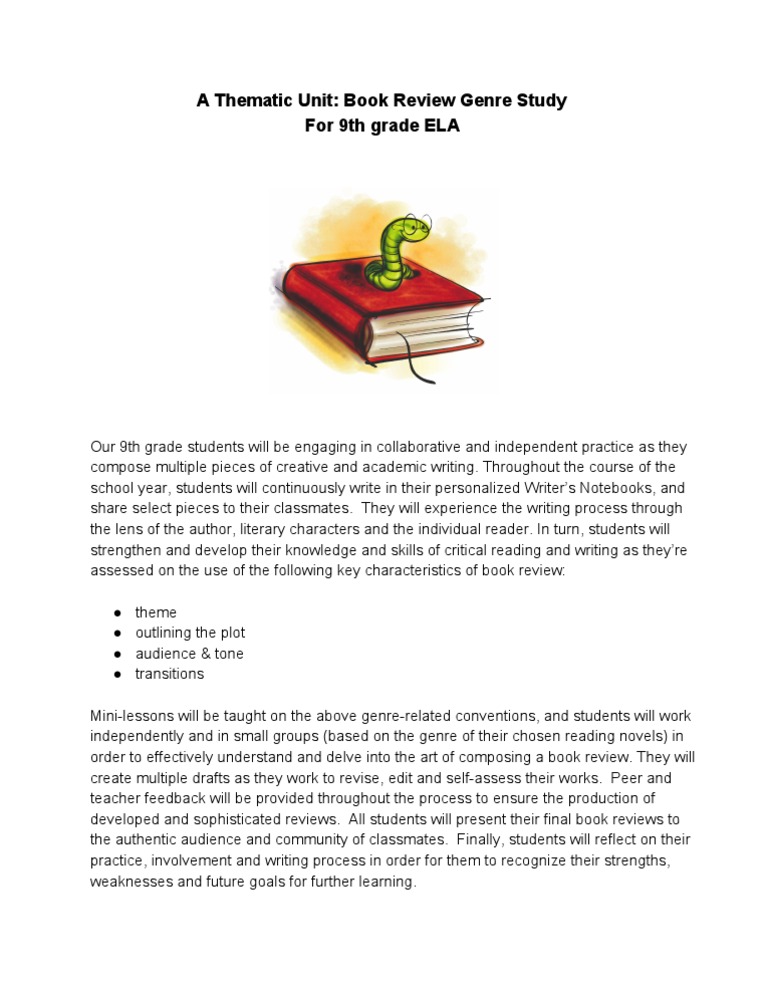 A Thematic Unit: Book Review Genre Study For 9th Grade ELA | PDF