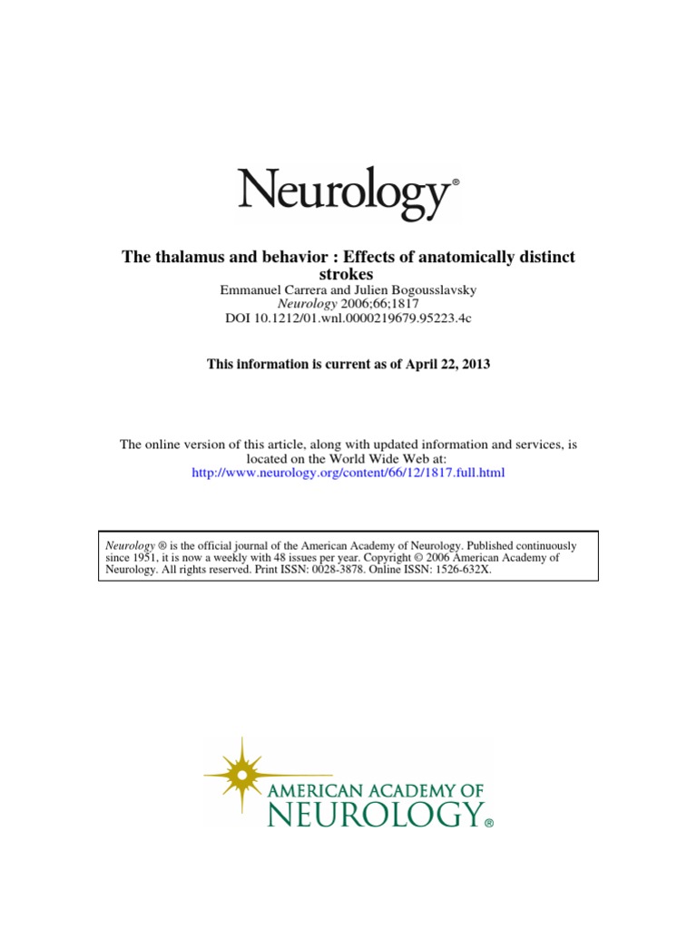 Thalamic Stroke and Behaviour | PDF | Thalamus | Cingulate Cortex