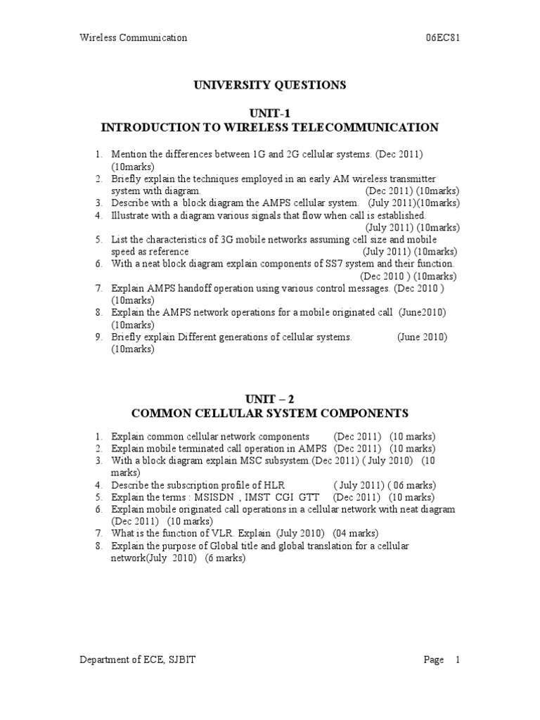 Ece Viii Wireless Communication (06ec81) Question Paper | PDF | Code Division Multiple Access ...
