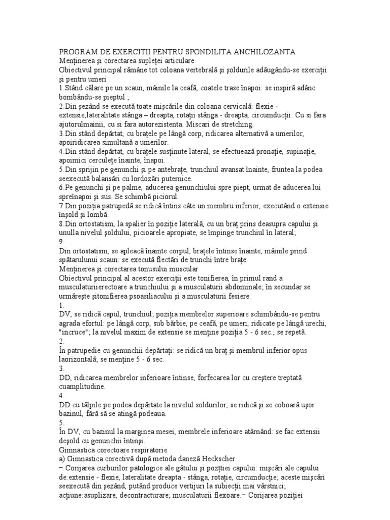 Program de Exercitii Pentru Spondilita Anchilozanta | PDF