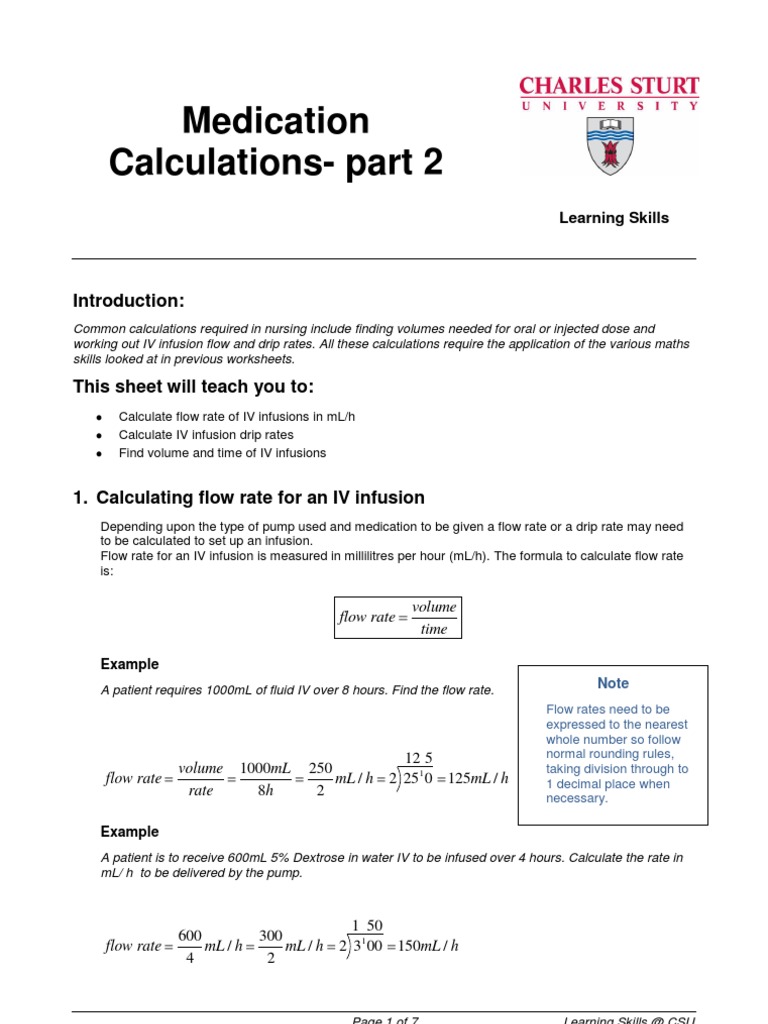 Medication Calculations Part 2 | PDF | Intravenous Therapy | Volume