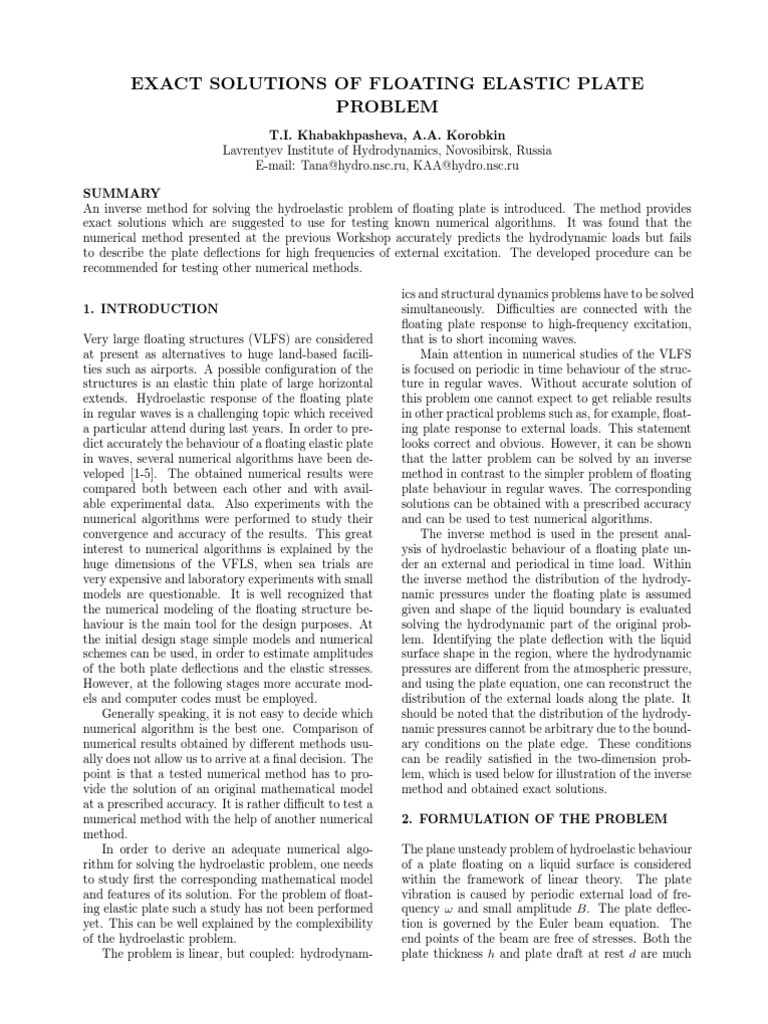 Exact Solutions of Floating Elastic Plate Problem | PDF | Numerical Analysis | Inverse Problem