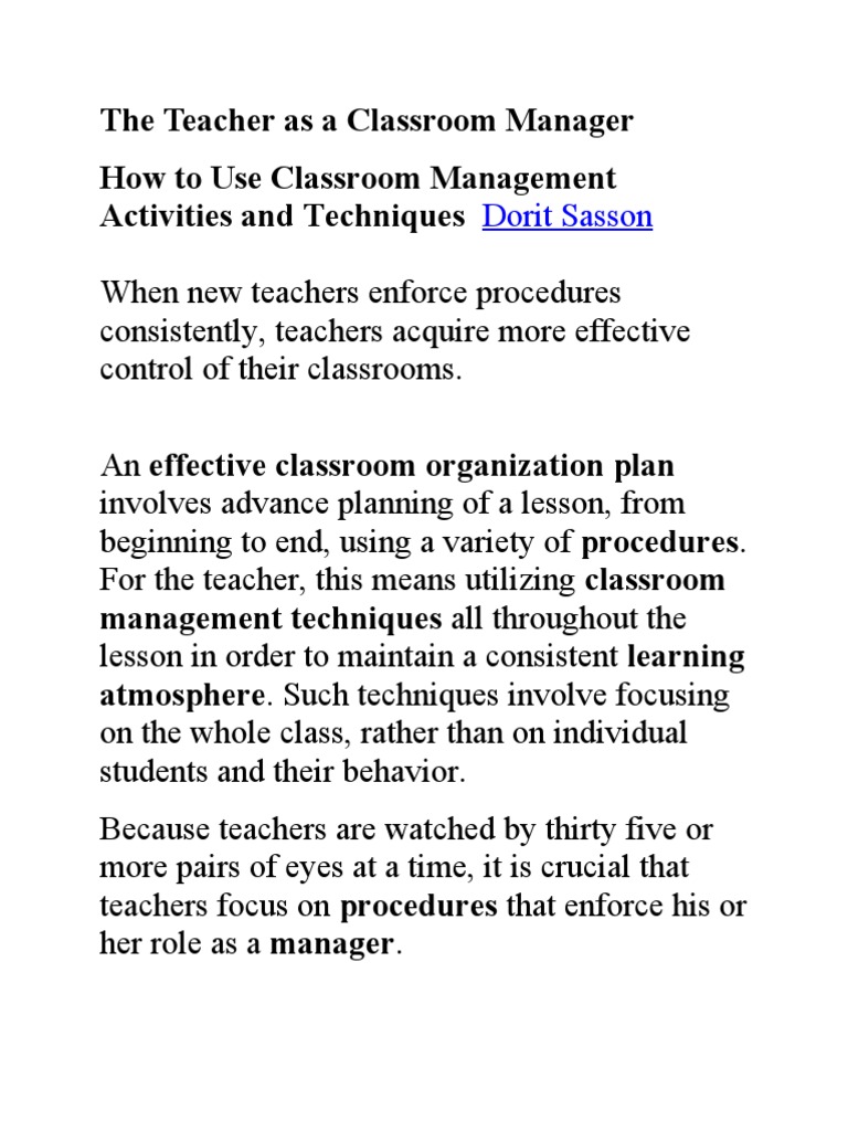 Effective Classroom Management Techniques | PDF | Wellness
