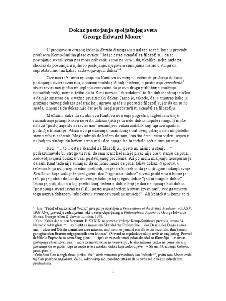 Mur - Dokaz Postojanja Spoljasnjeg Sveta | PDF