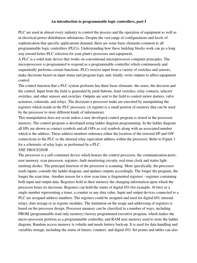 Introduction To Programmable Logic Controllers, Part 1 | PDF ...