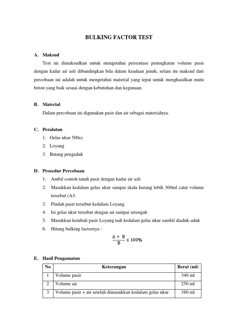 Bulking Factor Test | PDF