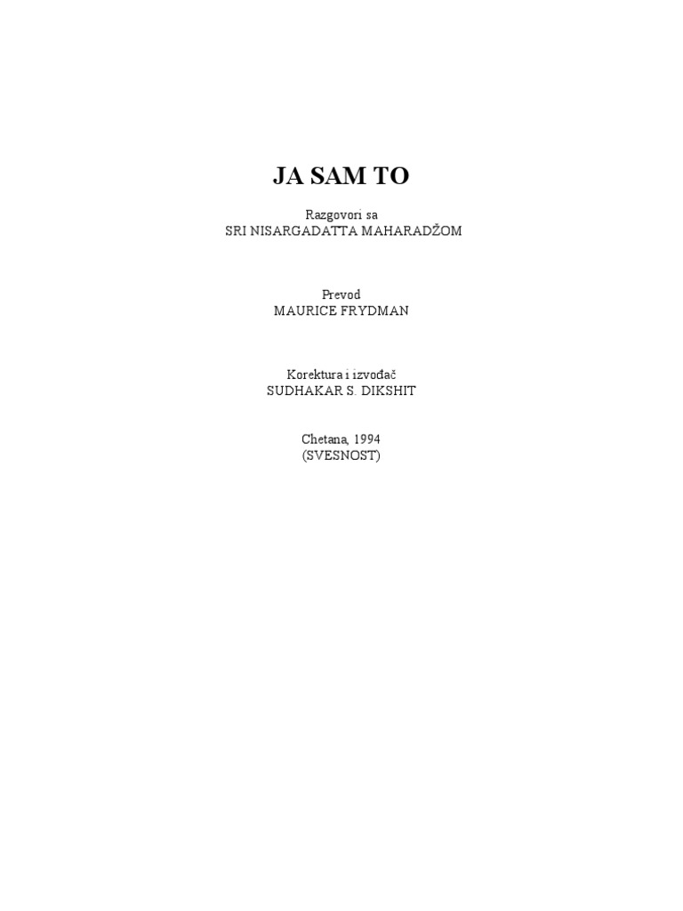 Sri Nisargadata - Ja Sam To | PDF