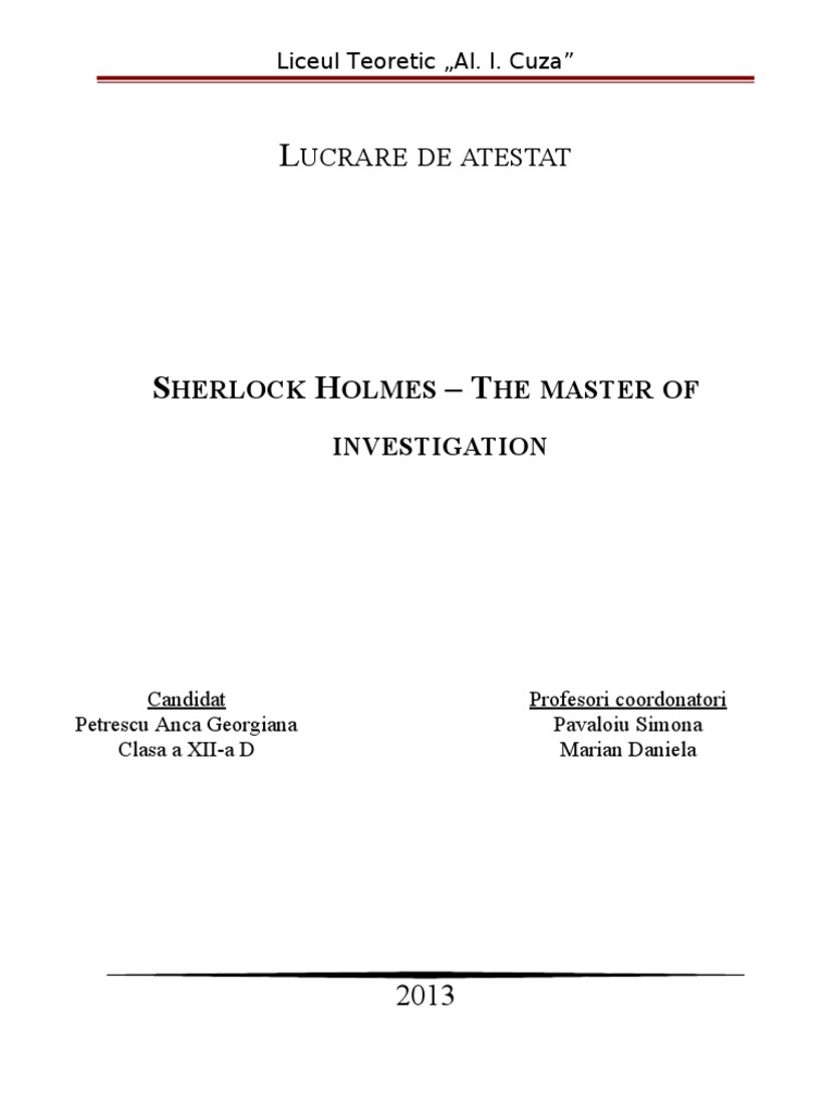 Atestat Engleza - Sherlock Holmes | PDF | Sherlock Holmes | Arthur ...