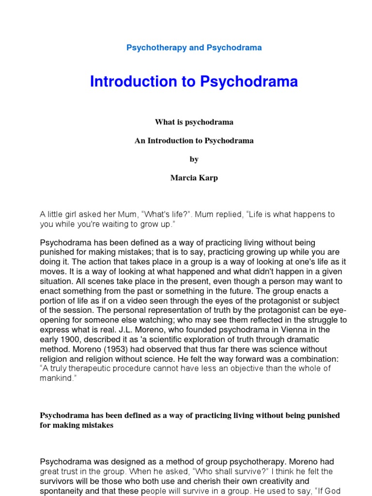 Introduction To Psychodrama - Marcia Karp | PDF | Psychotherapy ...