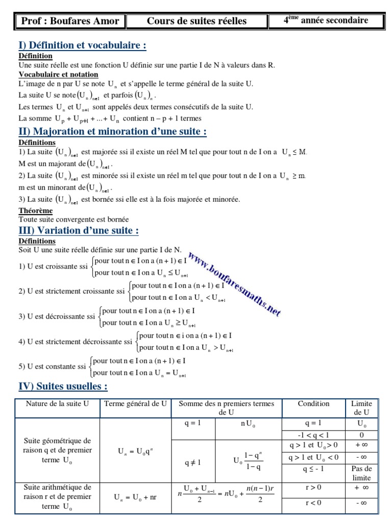 Suites Réelles et Convergence | PDF | Séquence | Limite (mathématiques)