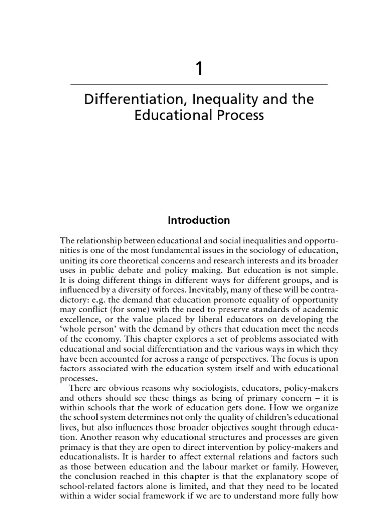 R. MOORE - Differentiation, Inequality and The Educacional Process | PDF | Feminism | Gender Studies